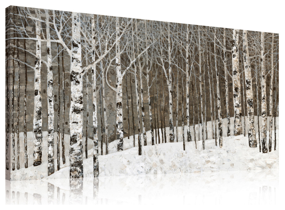24 x48 Birch Trees Canvas Wall Art Print White Black Gray