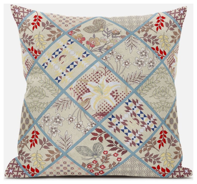 20 Cream Red Patch Suede Throw Pillow - Contemporary - Decorative ...