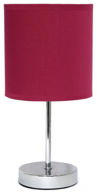 Simple Designs Chrome Mini Basic Table Lamp with Fabric Shade, Wine ...