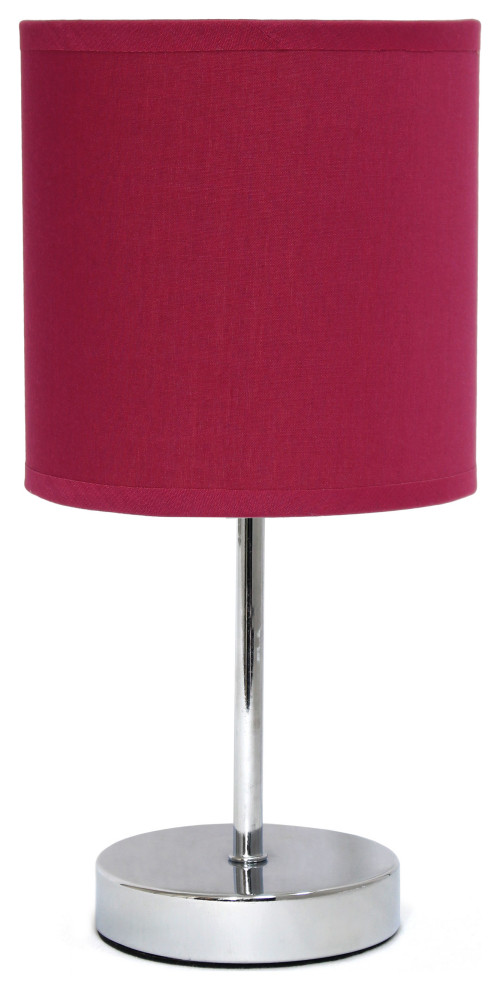 Simple Designs Chrome Mini Basic Table Lamp with Fabric Shade, Wine ...