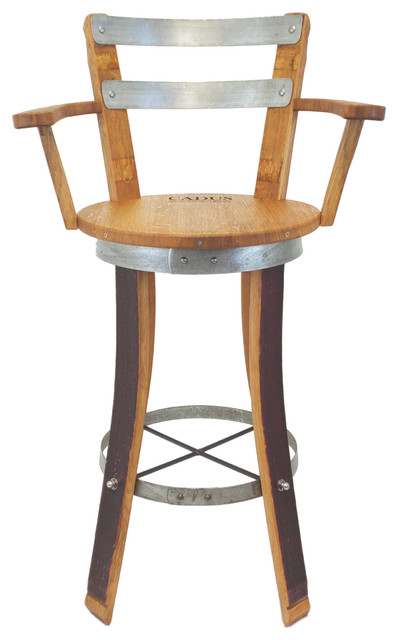 Swivel Top Wine Barrel Bar Stool With Armrest - Rustic - Bar Stools And ...