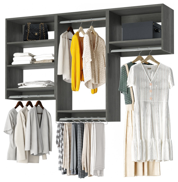 Modular Closet System Wall-Mounted Closet Hanging Organizer For 66"- 96 ...