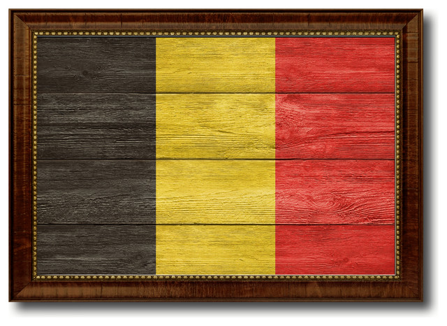 Belgium Country Textured Flag Print With Brown Gold Frame, 15" x 21 ...
