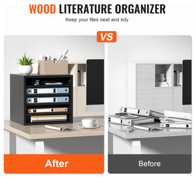 5 Compartments Wood File Organiser Office Mailbox with Adjustable ...