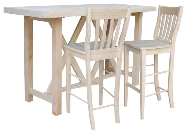 Bar Height Table With 2 Slat Back Bar Stools - 30". Seat Height ...