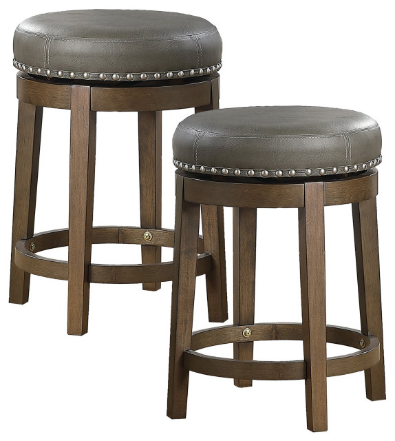 Set of 2 Counter Stool, Backless Design With Swiveling Faux Leather ...