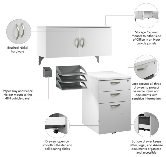 Office in an Hour Cubicle Storage Set in Pure White - Engineered Wood ...