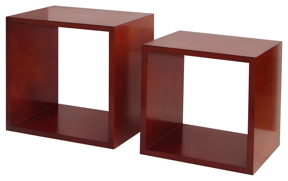 Cognac Decorative Wood Storage Floor Cube, 2-Piece Set - Contemporary ...