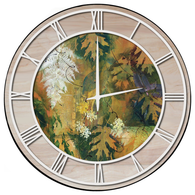 Wall Clock, Leaves Maple and Fern, 24"x24" - Contemporary - Wall Clocks ...