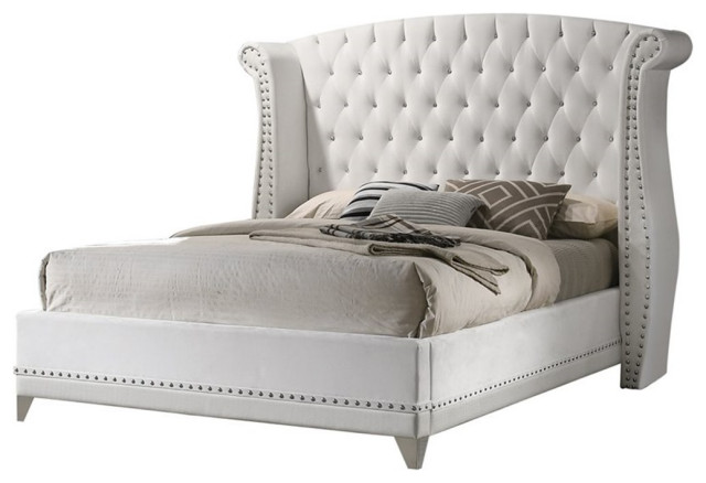 Pemberly Row Traditional King Wingback Tufted Bed in White Finish ...