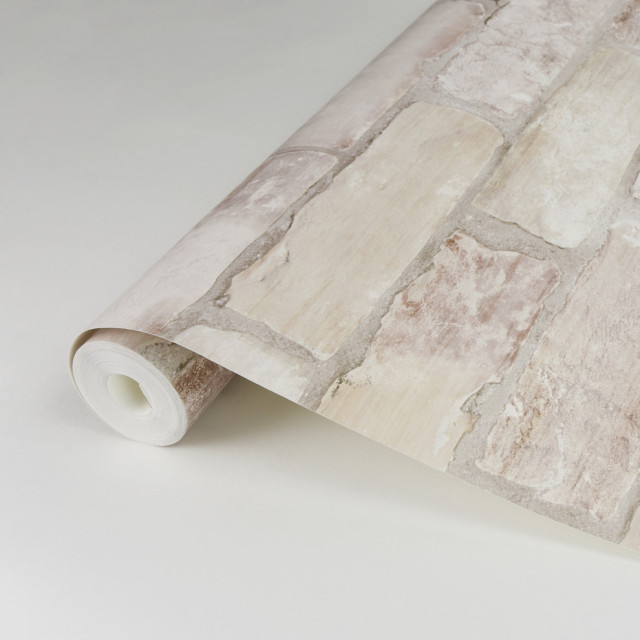 Limewashed Weathered Brick Bone Brick Wallpaper, Bolt - Farmhouse ...