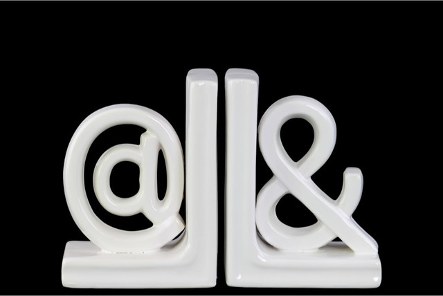 Ceramic "@and" Alphabet Sculpture Bookend, Assortment of 2, White ...