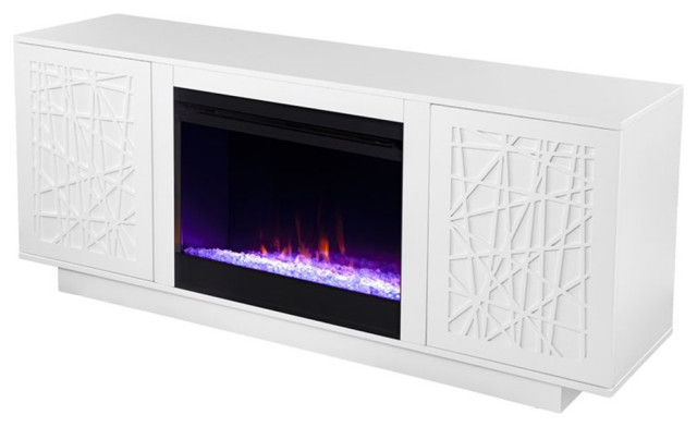 Bowery Hill Contemporary Wood Color Changing Fireplace in White ...