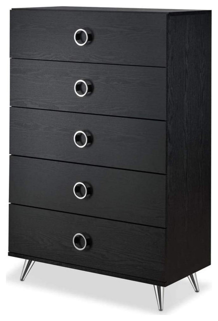 Transitional Vertical Dresser, Chrome Legs and 5 Drawers With Ring ...