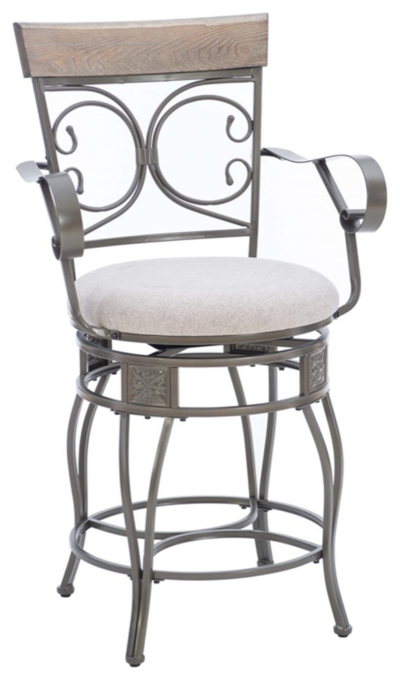 Linon Bryson Big and Tall Metal Counter Stool with Arms in Pewter Gray ...