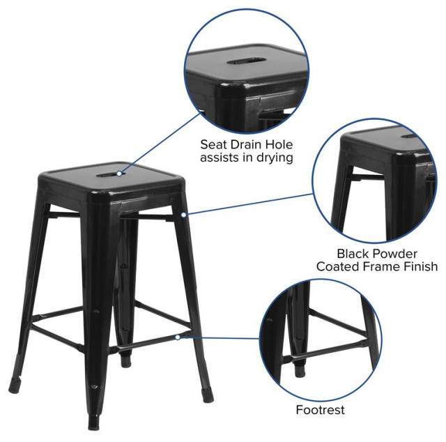Flash Furniture 24" Metal Backless Counter Stool in Black, 24 ...