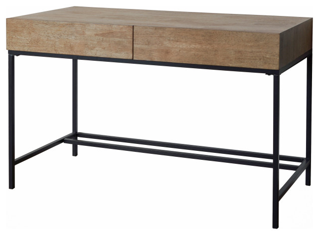 Dan 47" Wood Writing Desk, Brown With Black - Industrial - Desks And ...