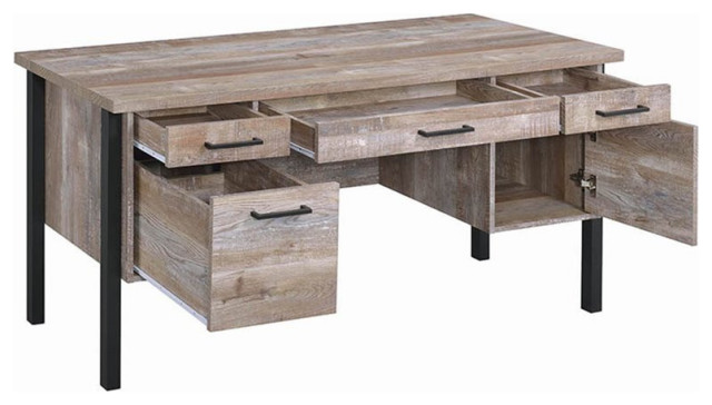 Coaster Samson 4-drawer Farmhouse Wood Office Desk in Weathered Oak and ...