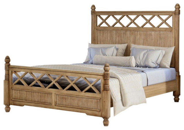 Sea Wind Florida Malibu Wood & Wicker King Headboard in Natural/Brown ...