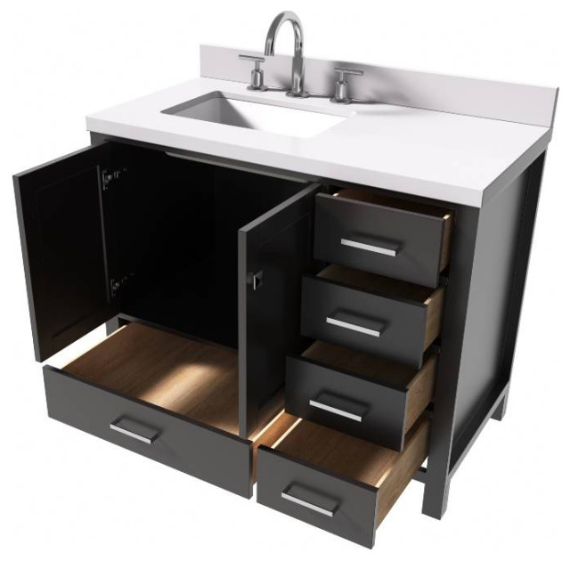 Cambridge Espresso 43" Left Offset Rectangle Sink Vanity w/ Quartz ...