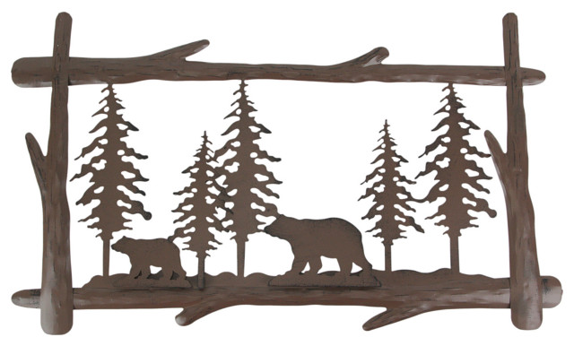 Rustic Brown Metal Black Bears in Forest Silhouette Wall Hanging, One ...