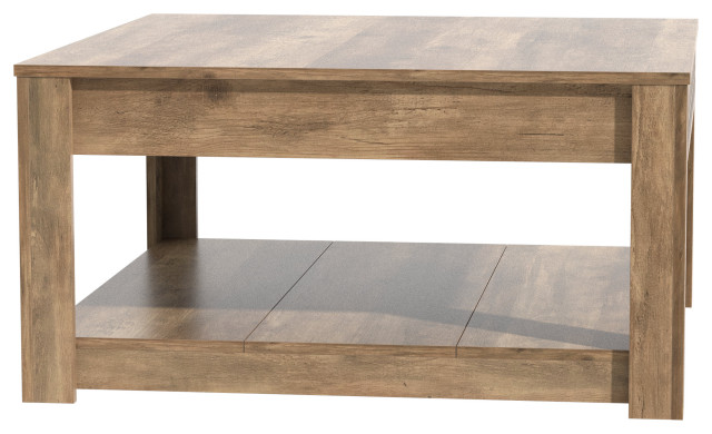 Japtur 31.5 in. Wood Top Square Laser Cut Coffee Table - Rustic ...