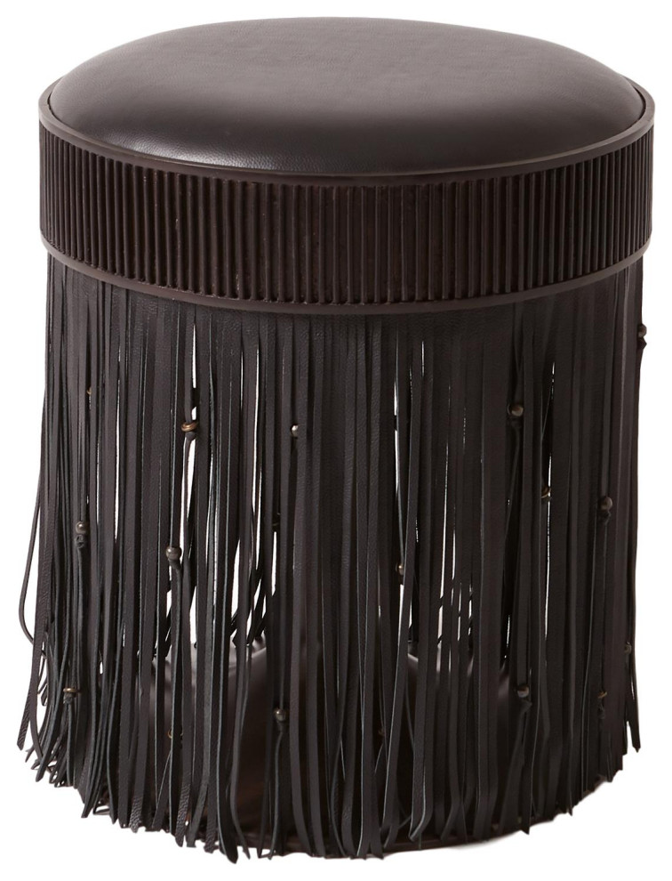 Elegant Black Tassel Fringe Round Stool Swivel Seat Leather Rotating ...