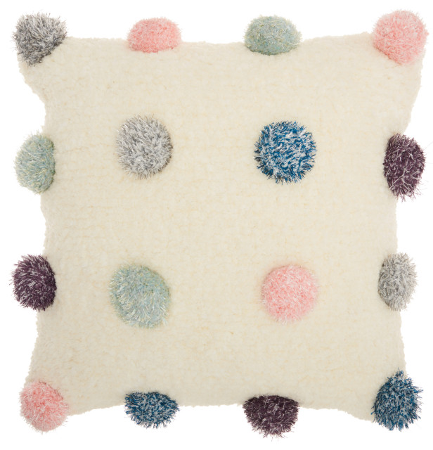 Nourison Home 20"x20" Shag Shimmer Pom Poms Multicolor Throw Pillows ...