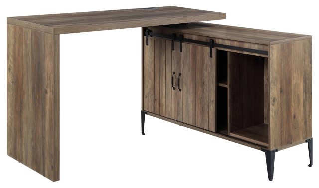 Convertible L-Shaped Desk, 2 Grooved Sliding Doors & Open Shelves ...