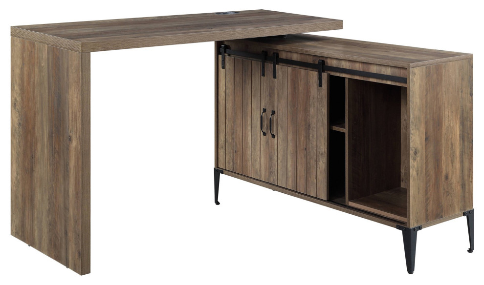 Convertible L-Shaped Desk, 2 Grooved Sliding Doors & Open Shelves ...