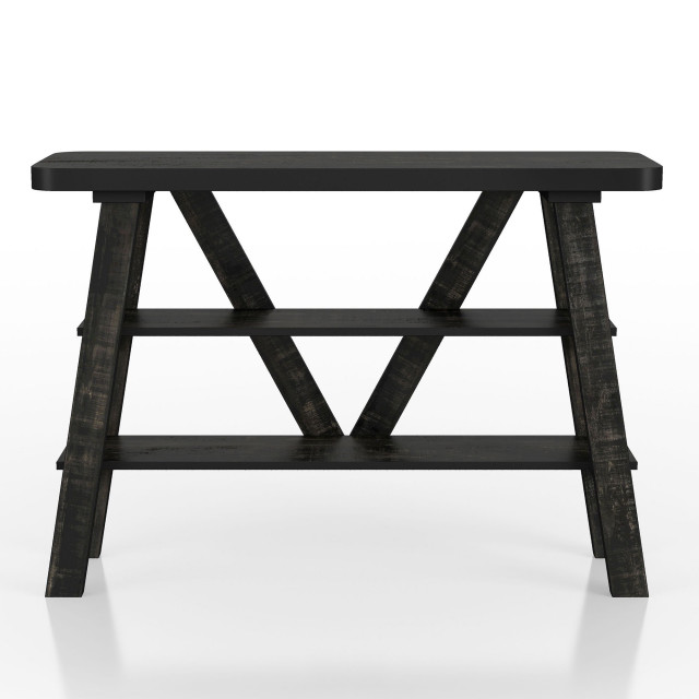 Farmhouse Console Table, Angled Legs With 2 Open Shelves - Rustic ...