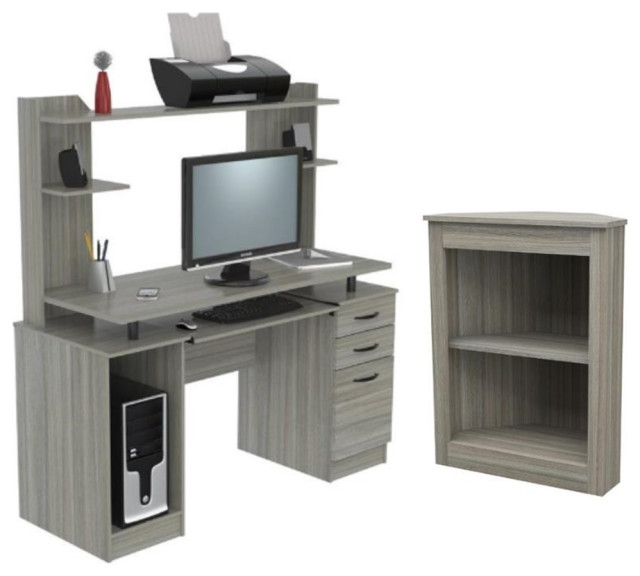 Home Square 2-Piece Set with Computer Work Center & 2 Shelf Corner ...