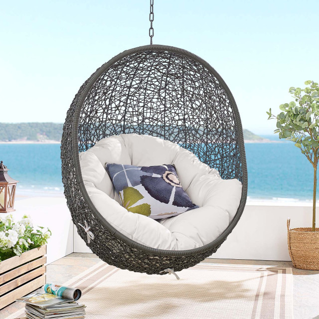 Swing Lounge Chair, Sunbrella, Gray Beige, Modern, Outdoor Patio Bistro ...