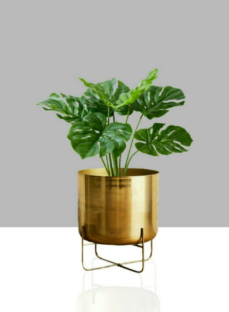 Gold Soho Planter with Detachable Metal Stand, Wide Planter ...