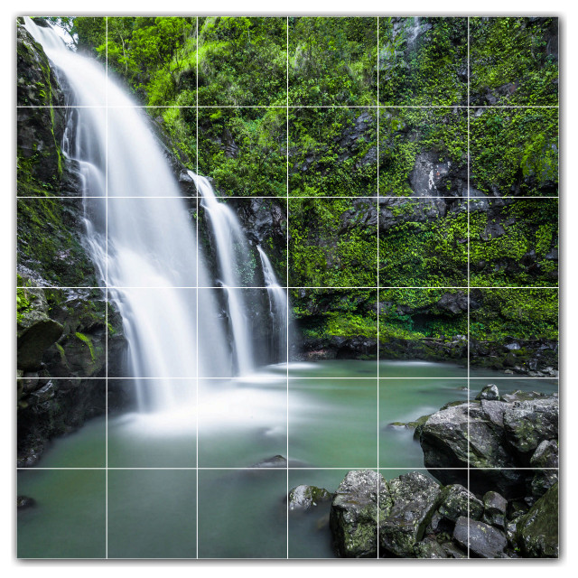 Waterfalls Ceramic Tile Wall Mural HZ501102, 36" Wide x 36" High ...