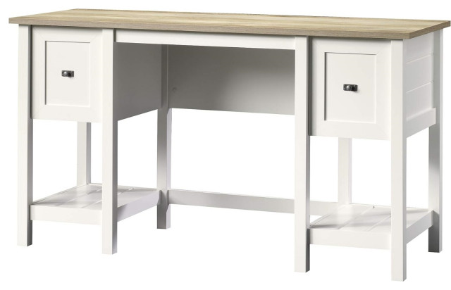 Charming Cottage Desk in Soft White with Drawers and Open Shelves ...