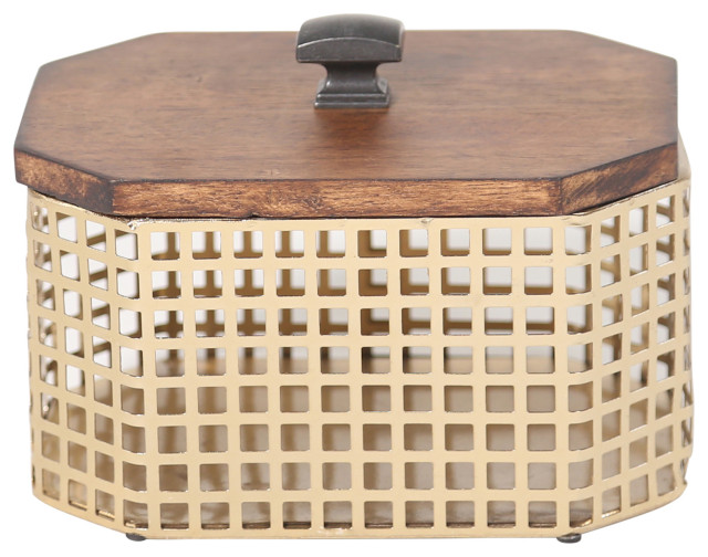 Sagebrook Home Bronze Metal Wood Top Box, Octagon - Transitional ...