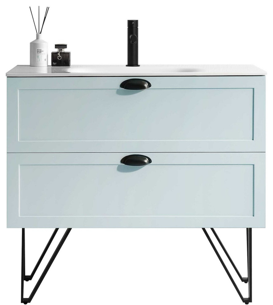 Wasilla 36" Light Blue Dual Mount Modern Bathroom Vanity - Midcentury ...