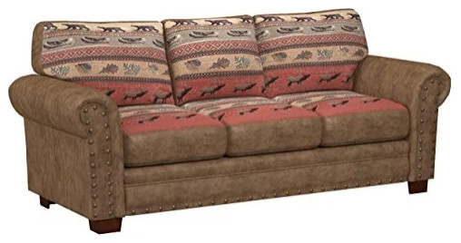 Classic Sofa, Leather Look Microfiber Seat With Rolled Arms & Nailhead ...