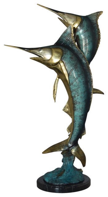 Pair of Marlin Fish Bronze Statue - Size: 16"L x 7"W x 31"H. - Beach ...