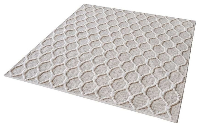 Aravali Kilim Wool Rope Rug, Fog And Cream, 16x16 - Scandinavian - Area ...