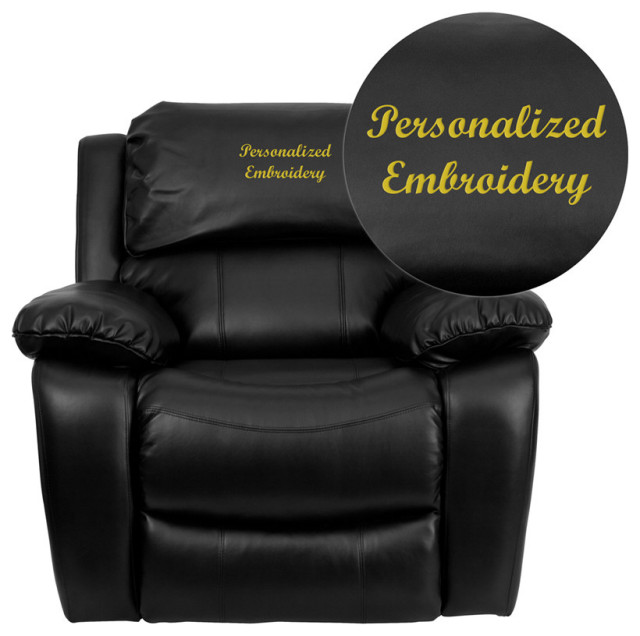 Personalized Black Leather Rocker Recliner, 43"Wx40"x66"Dx39"H ...