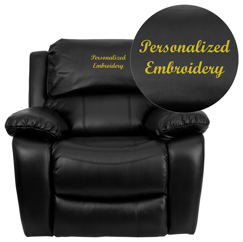 Personalized Black Leather Rocker Recliner, 43"Wx40"x66"Dx39"H ...