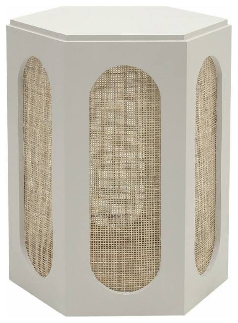 Hexagonal Shape Accent Table, Shoji White and Natural Finish Woven ...