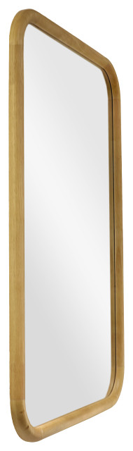 24"x36" Natural Rounded Corner Wood Mirror With Curved Frame, Made of ...