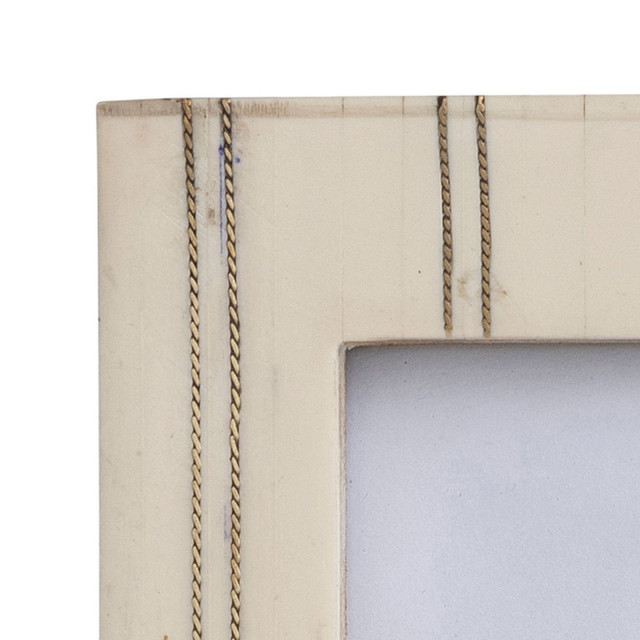 Resin Photo Frame with Pinstripe Design, Cream and Gold - Transitional ...