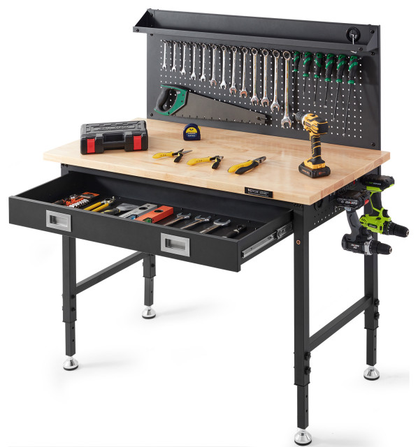 VEVOR Multifunctional Solid Wood Workbench 48x24" With Pegboard Power ...