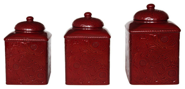 Savannah Canister Set, Red, 3 Piece - Traditional - Kitchen Canisters ...