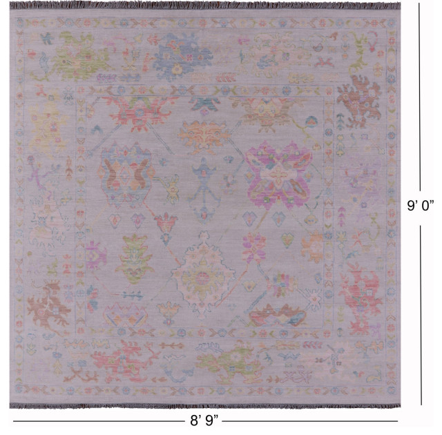 Ivory 9' Square Turkish Angora Oushak Handmade Wool Rug - Q22363, 8' 9 ...