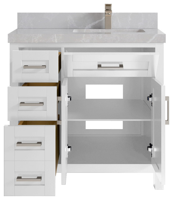 Cambridge 36 Right Offset Bath Vanity in White 2" Pearl Gray - Transitional - Bathroom Vanities ...